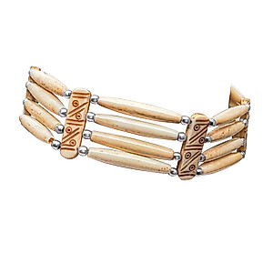 outROAR Gear American Indian Style Bone Choker Necklace, 4 Row Off-White Traditional Hairpipe Beads, Unisex Adjustable
