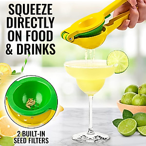 Zulay Metal 2-In-1 Lemon Lime Squeezer - Hand Juicer Lemon Squeezer - Max Extraction Manual Citrus Juicer