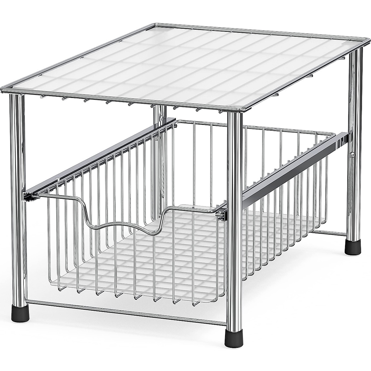 SimpleHouseware Stackable Under Sink Cabinet Sliding Basket Organizer Drawer, Chrome