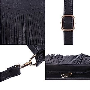 HDE Women's Leather Hobo Long Fringe Crossbody Tassel Purse Small Handbag