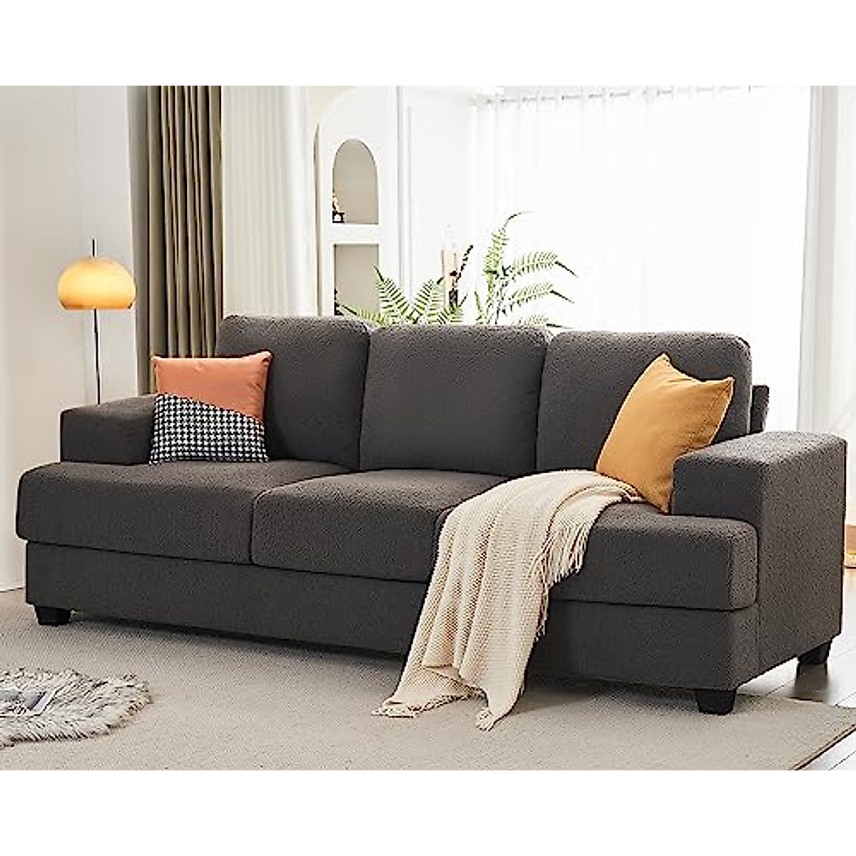 VanAcc 89 inch Sofa, Comfy Sofa Couch with Extra Deep Seats, Modern Sofa- 3 Seater Sofa Couch for Living Room Apartment Lounge, Grey Bouclé