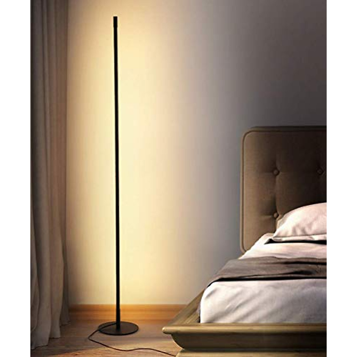 LAKIQ Modern Linear Standing Floor Lamps Living Room Black LED Floor Light with Plug for Reading Bedroom(Warm Light)