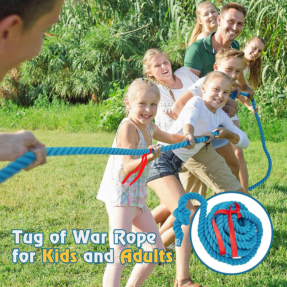 Tug of War Rope for Kids and Adults,Outdoor Games Field Day Family Reunion Birthday Party Games, Summer Outside Yard Backyard Lawn Games, Camping Picnic Carnival Games,Team Building (Blue, 20FT)