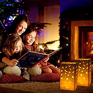 Stmarry 50 pcs White Luminary Candle Bags Special Lantern Luminary Bag with Stars Moon Durable and Reusable Fire-Retardant Material for Wedding Valentine's Day Decor Engagement Event Marriage Proposal