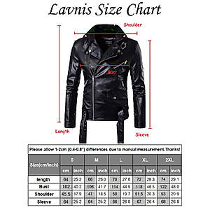 Lavnis Men's PU Leather Jacket Causal Belted Faux Leather Motorcycle Jacket Zipper Biker Coat Style 2 Black 2XL