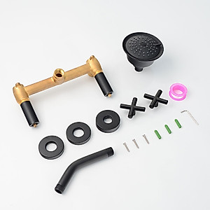 KAPHOME 2 Handle Shower Faucet,Wall Mounted Two Handles Shower Faucet Set with 3 Modes Rainfall Shower Head,2 Knobs Single Function Shower Trim Kit with Rough-in Valve,Matte Black,1A3MK