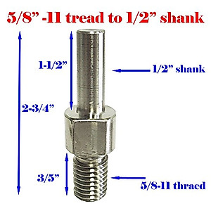 MTP Core Drill Bit Adapter 5/8"-11 Thread Male to 1/2” Shank Diamond Power Drill