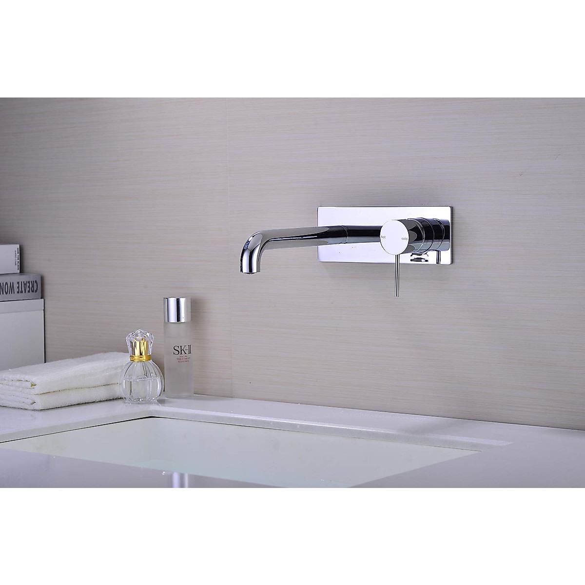 ZUKKI Copper Bathtub Faucet Bathroom Fixtures Vanity Vessel Sink Faucet Wall Mounted Brass Basin Mixer Taps Sink Mixer Tap Faucet Hot and Cold Spout Sink Rough Valve Polished Chrome