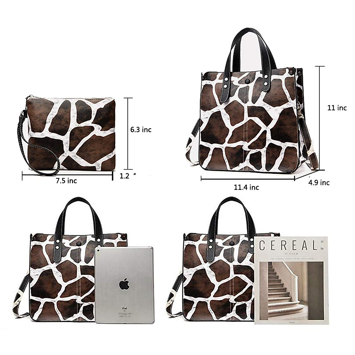 KOON Tote Bag for Women Zebra Print Cows Deer Pattern PU Shoulder Bag Purse Large Satchel Handbag for Work Travel Shopping