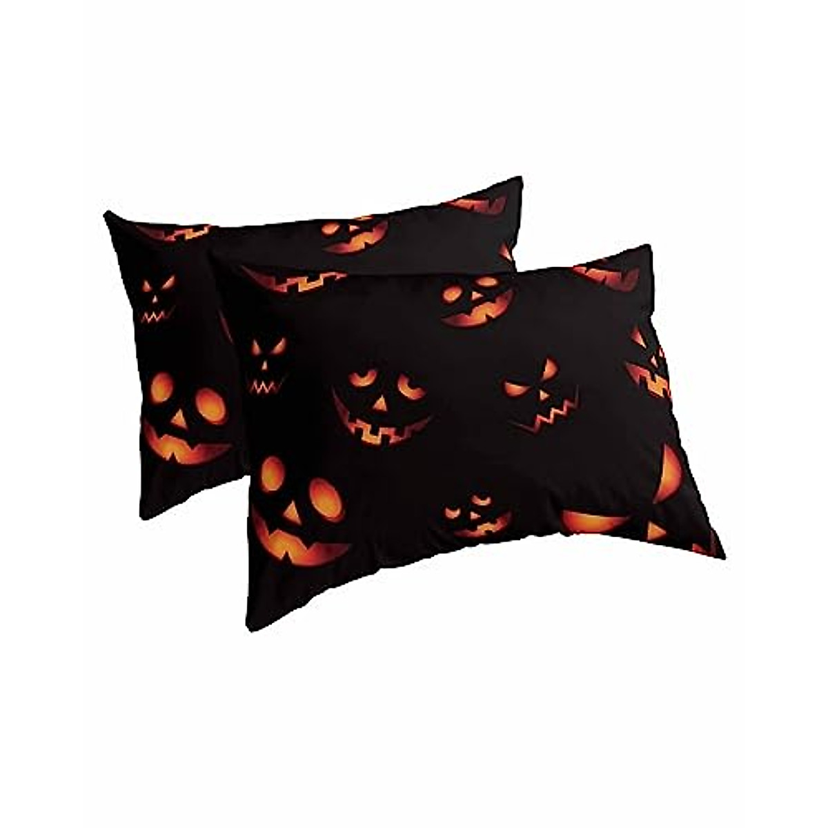 Edwiinsa Halloween Pillow Covers Standard Size Set of 2 Bed Pillow, Fall Pumpkin HorrorBlack Orange Plush Soft Comfort for Hair/Skin Cooling Pillowcases with Envelop Closure 20''x26''