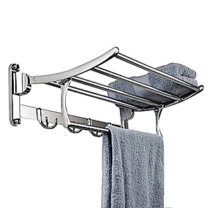 Hamhsin Stainless Steel Wall Mounted Bathroom Towel Rack Brushed Towel Shelf Towel Holder Hotel Rail Shelf Storage Holder (60cm)
