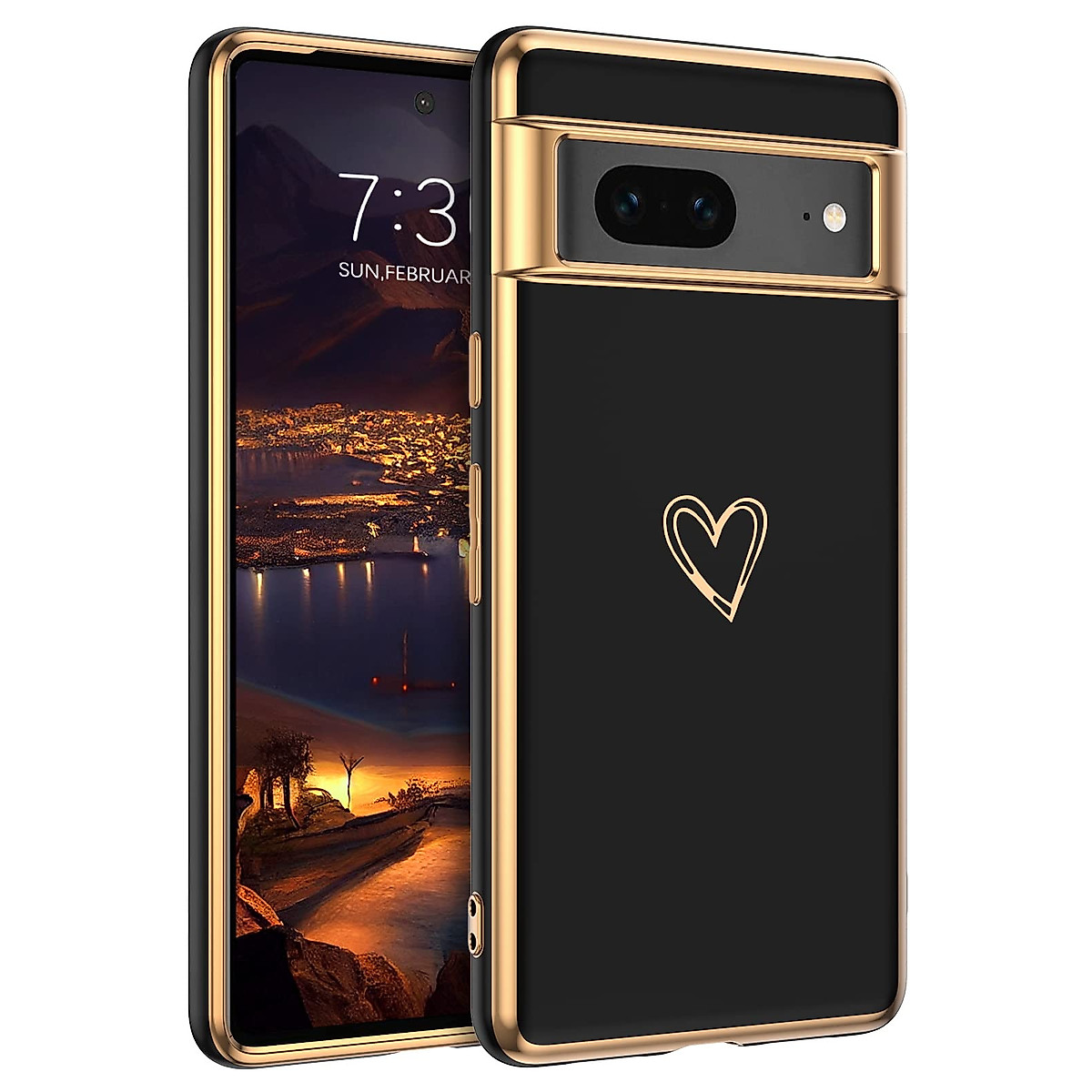 BENTOBEN Google Pixel 7 Protective Case, Heart Plating, TPU, Lightweight, Flexible, Non-Slip, Shockproof, 6.3 Inch, Black