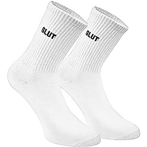 MUST ROSE SPORTS AND HOMEWEAR FUCK OFF Swear Word Curse Printed Stockings Crew Socks Funny Men Tube Socks (one size, Slut)