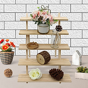 sinyad 101pcs 5-Tier Wood Earring Display Stand, Retail Display Riser Earring, Ring Holder Stand, Removable Countertop Small Merchandise Display Stand with 100 Pcs Earring Card (Wood color)
