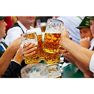 Home to Table Oktoberfest Large 44 Oz Dimpled Glass Jumbo Beer Mug With Handle Glass Steins, Perfect For Coffee/Tea Glass, Everyday Drinking Glasses, Cocktail Glasses