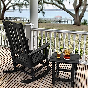 Cecarol Patio Oversized Rocking Chair Outdoor, Weather Resistant, Low Maintenance, High Back Front Porch Rocker Chairs 385lbs Support Poly Lumber Rocker, Wood-Like Plastic Chair, Black-PRC01