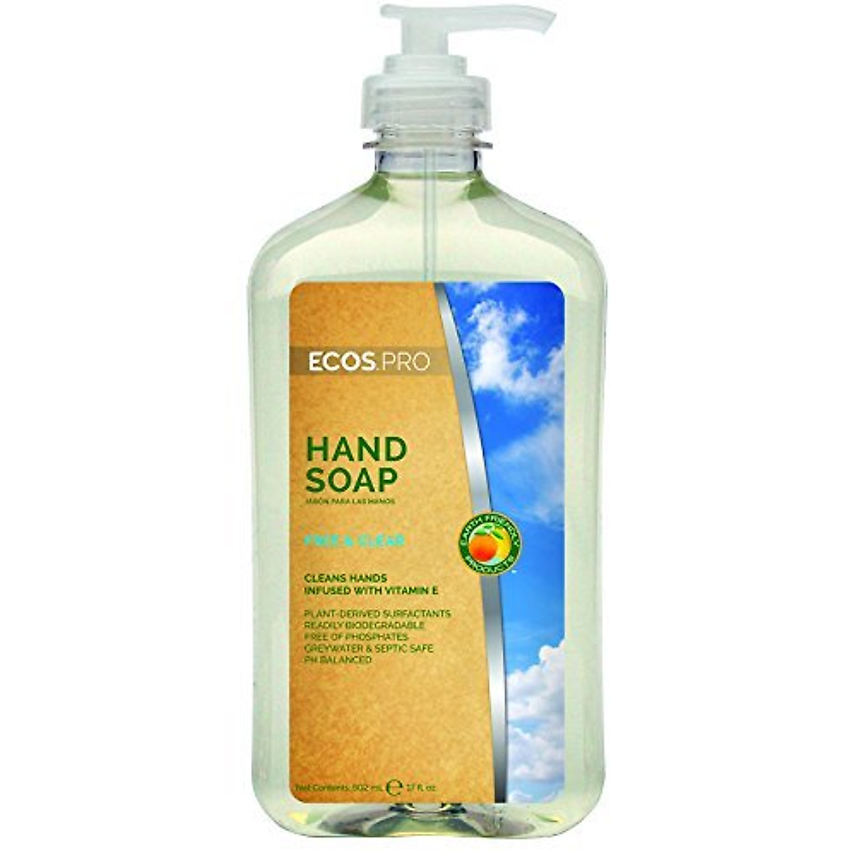 ECOS PRO Hand Soap | Hypoallergenic | Unscented | Readily Biodegradable Formula | With Vitamin E & Antioxidants | Made In The USA | Free & Clear 17 Fl Oz (Pack of 6)