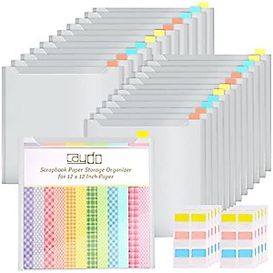 Caydo 24 Pieces Scrapbook Paper Storage Organizer, 12 x 12 Inch Scrapbook Paper Storage with Sticky Index Tabs for Holding Scrapbook Paper, Cardstock, Vinyl Paper, Paper File and Photos