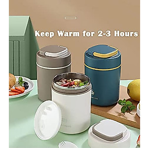 VEMJO 17 Oz Thermos for Hot Food Soup Thermos Insulated Food Jars Vacuum-Insulated Food Jar Stainless Steel Hot Food lunch Container with Folding Spoon Leak Proof (Blue)