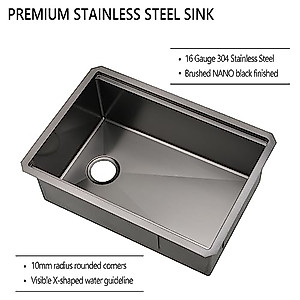 25 Inch Undermount Workstation Kitchen Sink, Gabhar Black Stainless Steel Kitchen Sink with Offset Drain