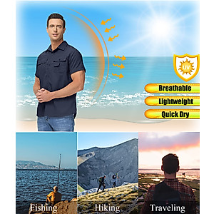 TACVASEN Men's Quick Dry UV Protection Zipper Convertible Long Sleeve Shirt Navy, L