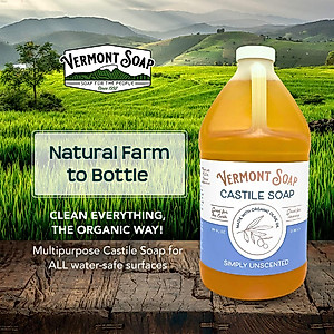 Vermont Castile Soap Unscented, Gentle Liquid Soap for Sensitive Skin & Natural Body Wash, Organic Hair Shampoo for Oily Hair, Aloe Castile Soap for Men & Women - 64 Oz
