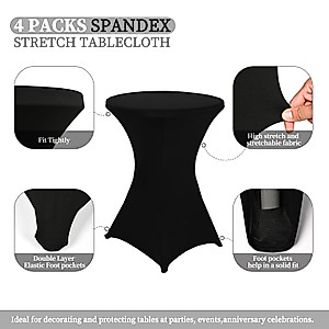 LOKUME 4 Pack Cocktail Spandex Stretch Square Corners Tablecloth 32" x 43" Black Cocktail Table Covers, Fitted High Top Spandex Cocktail Table Tablecloth for Bar Wedding Cocktail Party Banquet