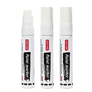 ZEYAR Paint Markers, Jumbo size, 15mm Felt Tip, Waterproof & Smear Proof Ink, Aluminum Barrel, Great on Paper, Plastic, Wood, Rock, Metal and Glass for Permanent Marking (3 White Color)