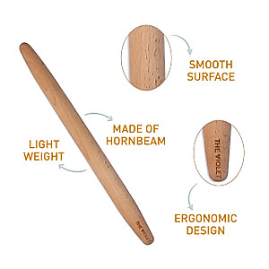 THE VIOLET Wooden French Rolling Pins for Baking, Fondant, Pasta, Dough, Pastry, Pizza, Cookies, Wood Rolling Pin, 17" Tapered Design - Essential Kitchen Tools (French 17 Inch)