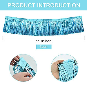 BEISHIDA 3 Packs Metallic Foil Fringe Garland Baby Blue Wall Hanging Tinsel Fringe Banners for Car Floats Bridal Shower Wedding Birthday Easter Graduation Holiday Party Decoration(30 Feet)