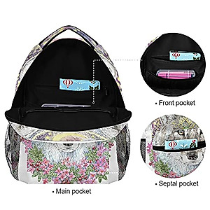 ALAZA Wolf Head Moon Wreath of Flowers Unisex Schoolbag Travel Laptop Bags Casual Daypack Book Bag