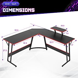 NChanmar L Shaped Gaming Desk, Computer Corner Desk with Monitor Riser Stand, Home Office Desk Corner Desk for Studying, Working, L Desk with Large Desktop, Black