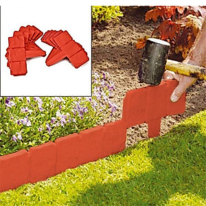 20 Pcs Plastic Garden Edging, Fence Imitation Stone, Garden Fence – Folding Mosaic Garden Fence Gray (Orange)