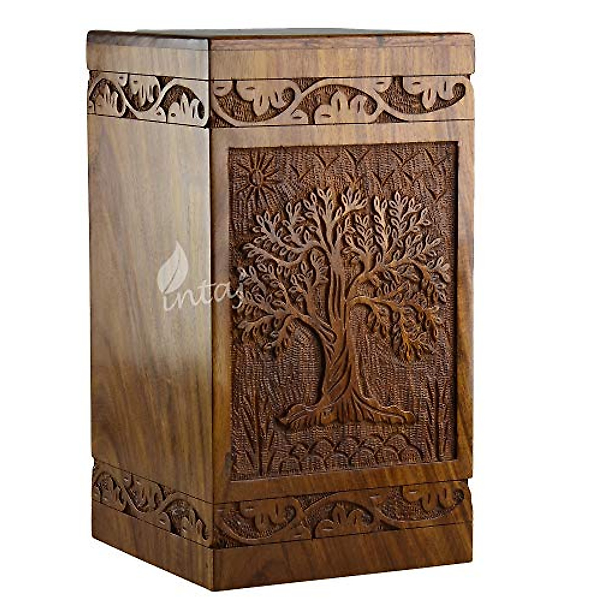 INTAJ Handmade Rosewood Urn for Human Ashes - Tree of Life Wooden Urns Hand-Crafted - Funeral Cremation Urn for Ashes (Adult (250 Cu/in), Rosewood Tree)