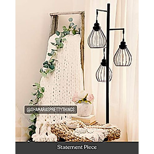 Brightech Teardrop LED Floor Lamp – Tree Standing Lamp with 3 Elegant Cage Heads & Edison Bulbs – Standing Lamp for Living Rooms & Offices – Tall Standing Lamp Ideal for Bedroom Reading – Black