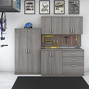 Bush Business Furniture Universal 5 Piece Modular Garage Storage Set with Floor and Wall Cabinets, Platinum Gray