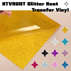 HTVRONT Glitter Heat Transfer Vinyl Bundle - 15 Pack 12" x 10" HTV Sheets Glitter HTV Vinyl for T-shirts, Glitter Iron on Vinyl for Cricut - Easy to Cut & Weed