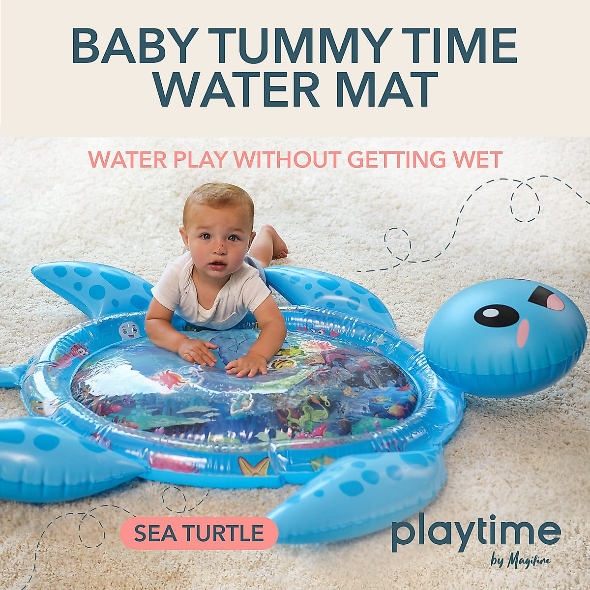 MAGIFIRE Tummy Time Water Mat for Infants 3-12 Months Old, Sea Turtle Measures 36 Inches x 46 Inches, Water Mat for Babies, BPA-Free, Tummy Time Toys