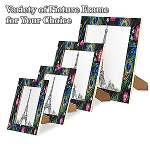 POFATO Peacock Feather Stripe 8x10 Picture Frame Wood Photo Frame for Tabletop Display Wall Mount Picture Frame Display 8 x 10 Inch Photo Wall Decor Home Gift Frames