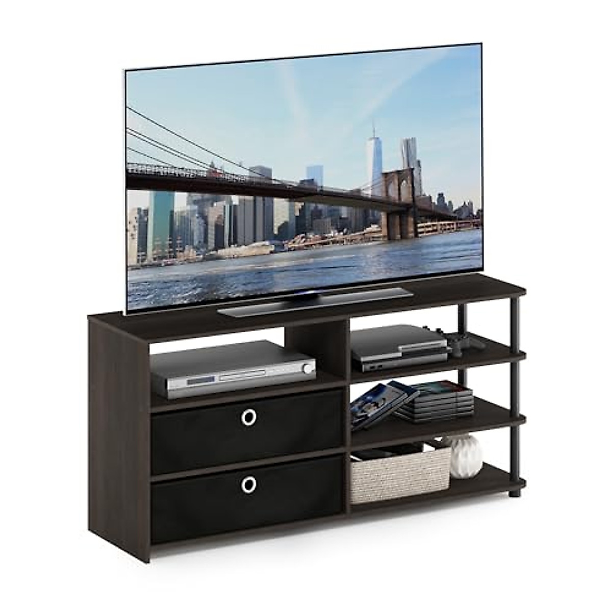 Furinno JAYA Simple Design TV Stand for up to 55-Inch with Bins, Walnut