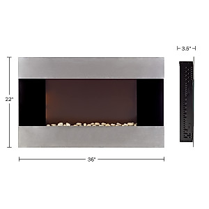 36-Inch Electric Fireplace - Wall Mount, Adjustable Heat, Dimmer, and Remote Control by Lavish Home (Stainless Steel)