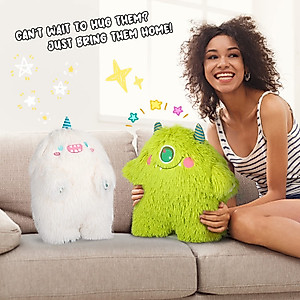 FITNISSFTW Furry Monster Stuffed Animals Plush Toy, 15.7" Faux Fur Pillows Throw Plushie Pillow Doll, Soft White Fluffy Friend Hugging Cushion - Cute Present for Every Age & Occasion