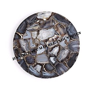 Round Agate Table 21", Round Coffee Table, Agate Table Top, Agate Coffee Table, Agate Side Table, Round Table, Stone Table. Grey Agate Geode Table