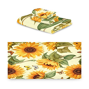 Flradish Sunflower Butterfly Towels 3 Pack Bath Towels for Bathroom Set Soft Cotton Highly Absorbent Lightweight & Quickdry Towel Set 1 Bath Towel,1 Hand Towel,1 Washclothe