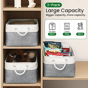 VQRTEXA Storage Baskets, 3-Pack 15.7x11.8x8.2 inch Fabric Storage Bins, Versatile Storage Baskets for Shelves with Handles (White&Grey, 15.7X11.8X8.26)