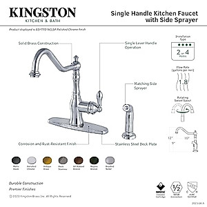 Kingston Brass GSY7701ACLSP American Classic Kitchen Faucet with Sprayer and Deck Plate, 9-7/16", Polished Chrome