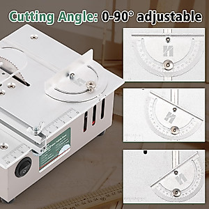Huanyu Mini Table Saw 96W 9000RPM Hobby Electric Saw 7-Level Speed Adjustable 0-90 Angle 15MM Cutting Depth with Blade Model DIY Crafts Cutting Tool for Precision Cut Metal Wood Plastic Acrylic