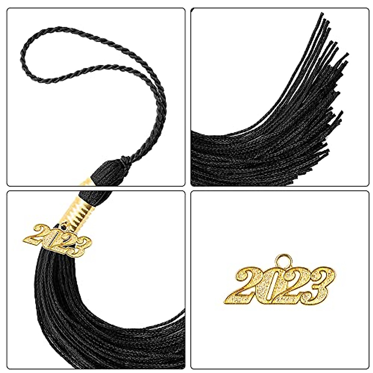 2PCS 2023 Graduation Tassels 2023 Classic Graduation Tassel with 2023 Year Charm Graduation Tassel Charms for Graduation Cap, Graduation 2023 Tassel Charm for Graduation Party Ceremonies Gift(Black)