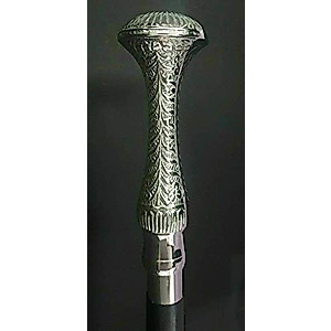 RS Enterprises Designer Brass Silver Long Head Handle Victorian Style Wooden Walking Stick Cane 2 Fold Wooden Walking Cane