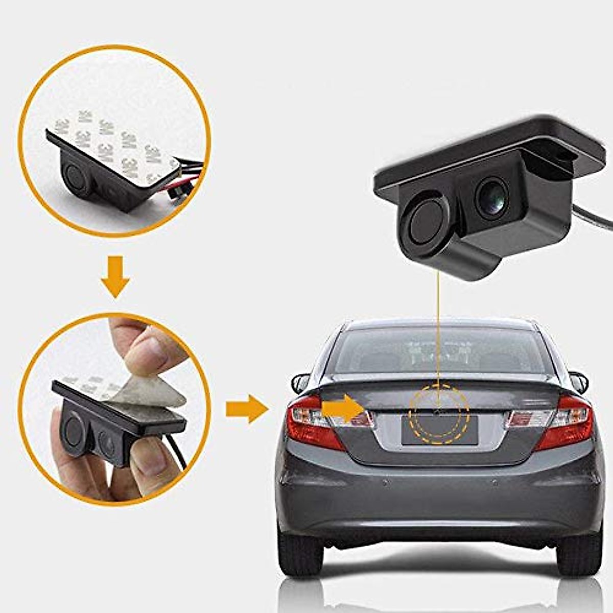 Polarlander Car Rear View Camera 2In1 Design Camera Parking Sensor Kit Auto Reversing Rearview Backup Parking Radar 170 Degree